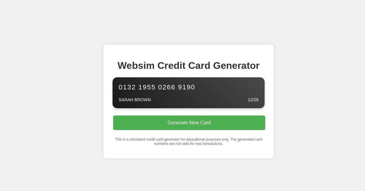 Websim Credit Card Generator
