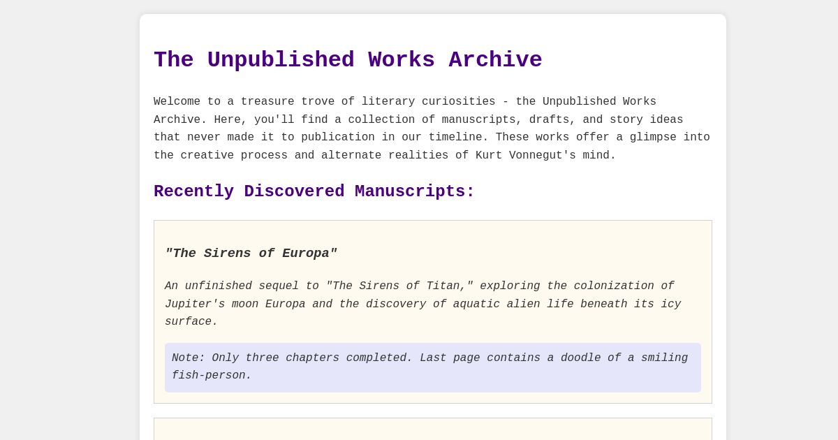 Vonnegut Time Machine: The Unpublished Works Archive