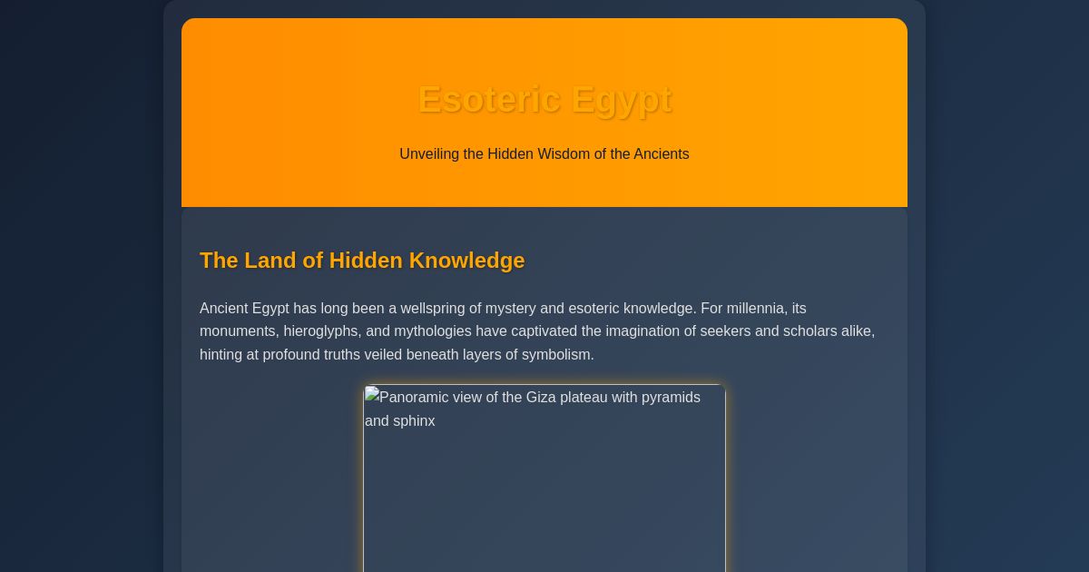 Esoteric Egypt: Unveiling Ancient Mysteries - Illumination Secrets