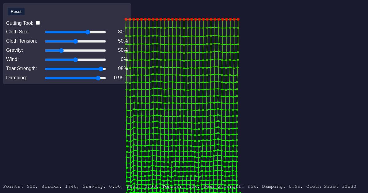 Adjustable Cloth Physics Simulation with Tearing and Cutting
