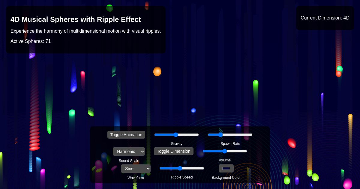 4D Musical Spheres with Ripple Effect & Options