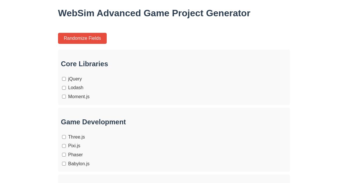 WebSim Advanced Game Project Generator