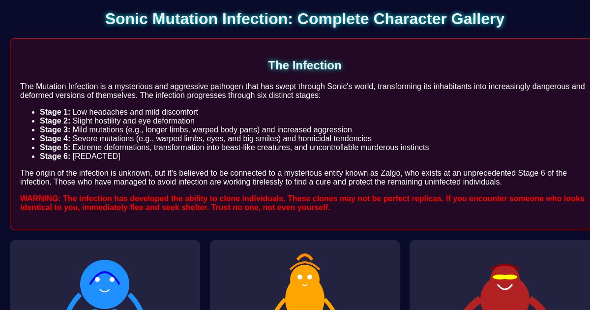 Sonic Mutation Infection: Complete Character Gallery