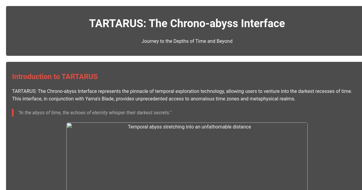 TARTARUS: The Chrono-abyss Interface