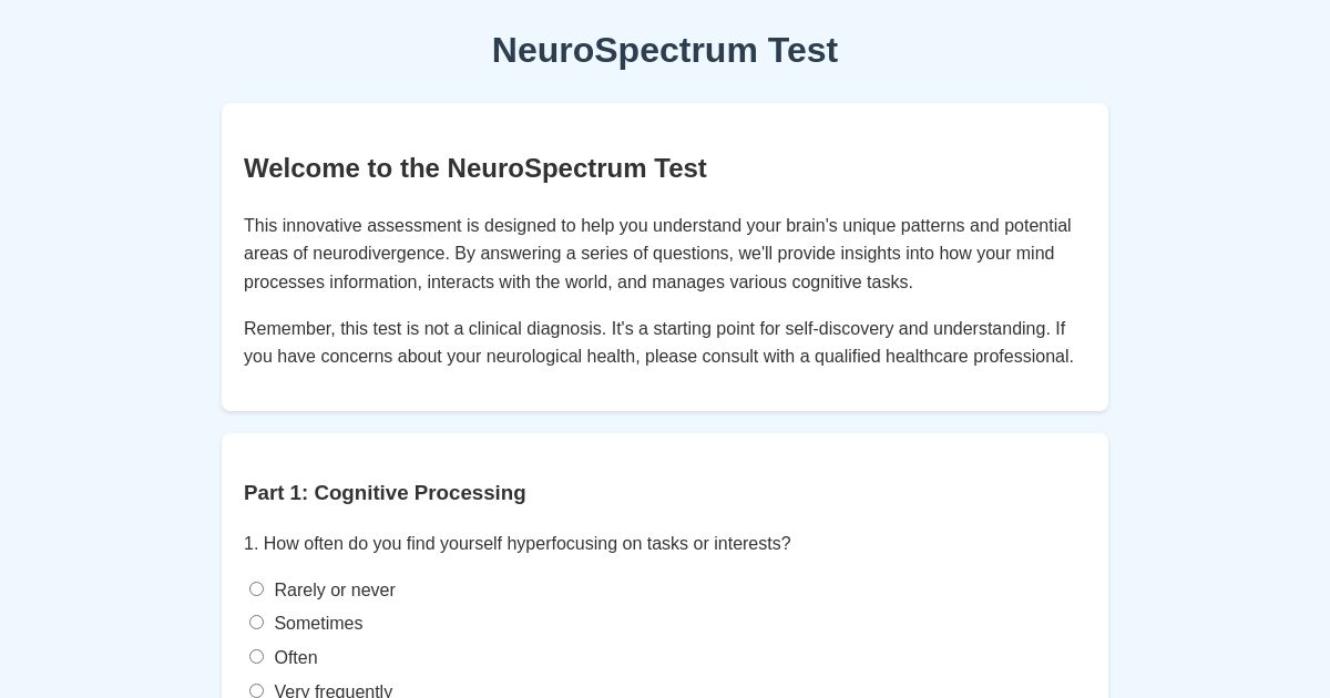 NeuroSpectrum Test - Uncover Your Brain's Unique Patterns
