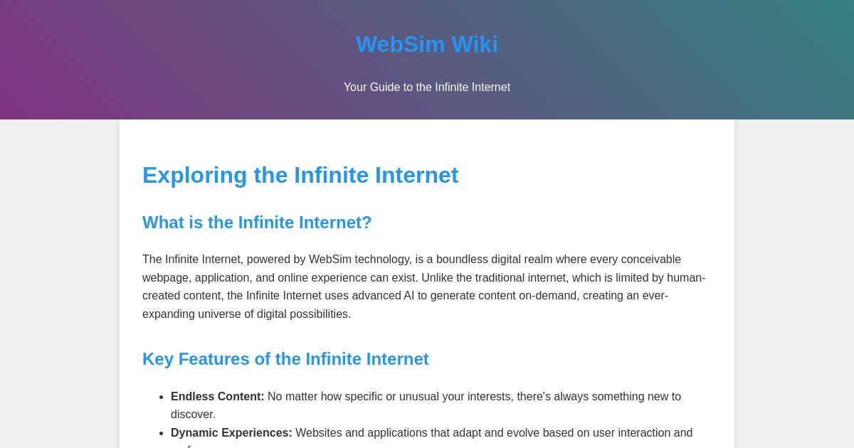 WebSim Wiki - Your Guide to the Infinite Internet