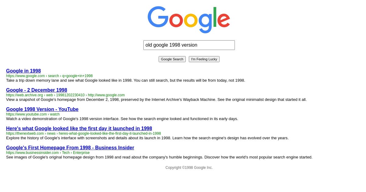 old google 1998 version - Google Search