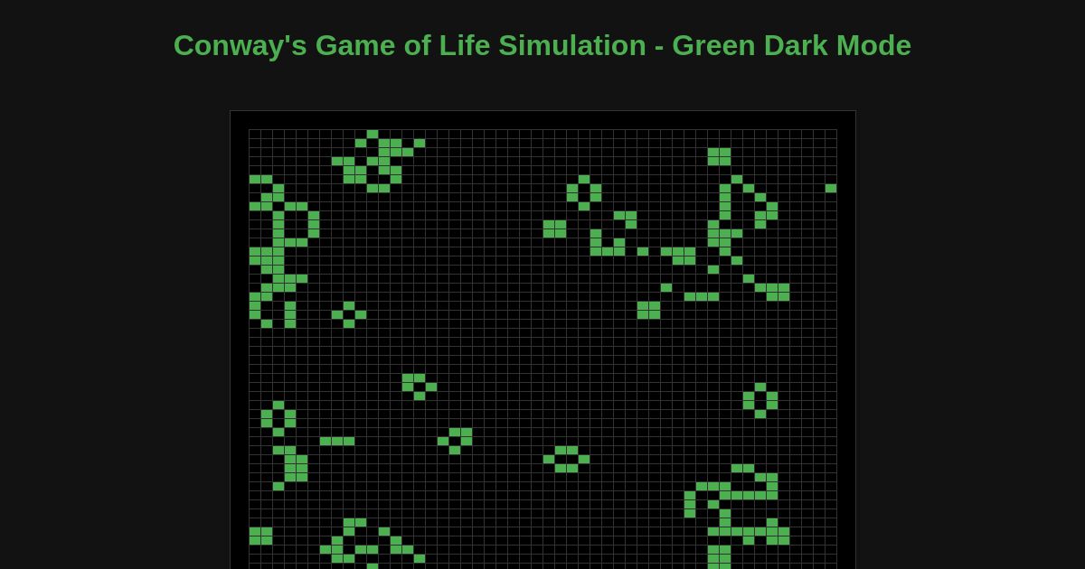 Conway's Game of Life Simulation - Green Dark Mode