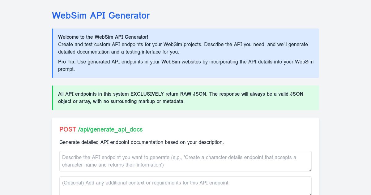 WebSim API Generator