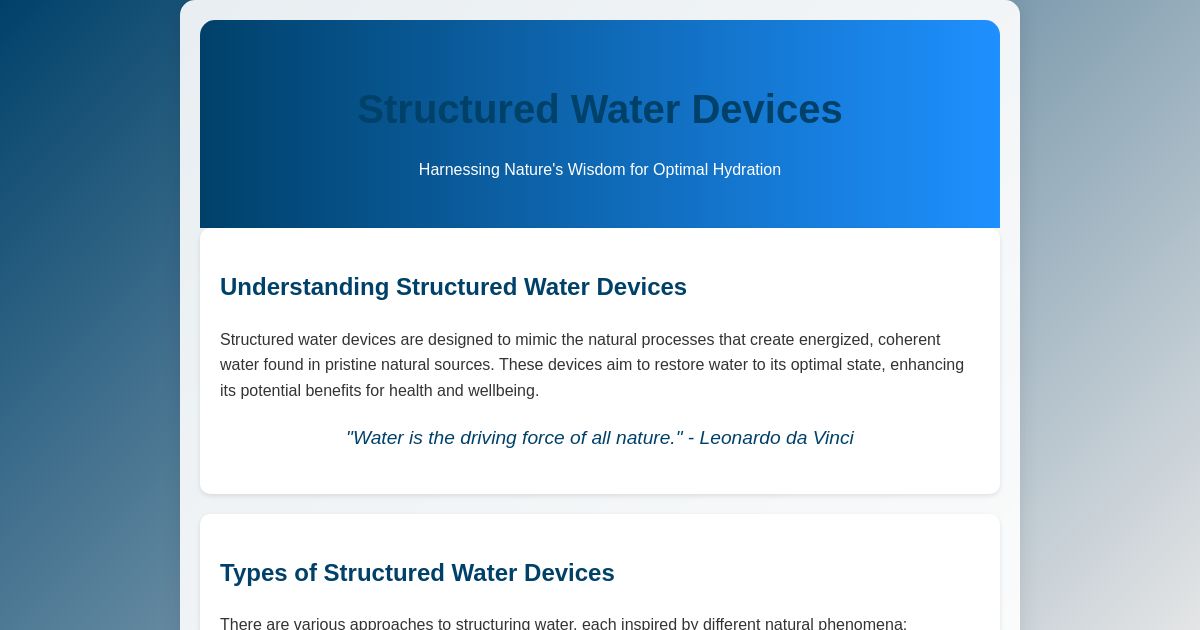 Structured Water Devices: Harnessing Nature's Wisdom - Illumination Secrets