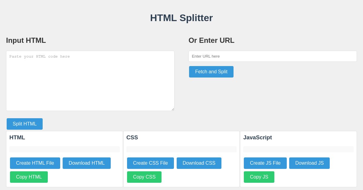 HTML Splitter - Extract CSS, JS, and HTML