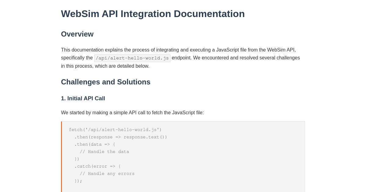 WebSim API Integration Documentation s