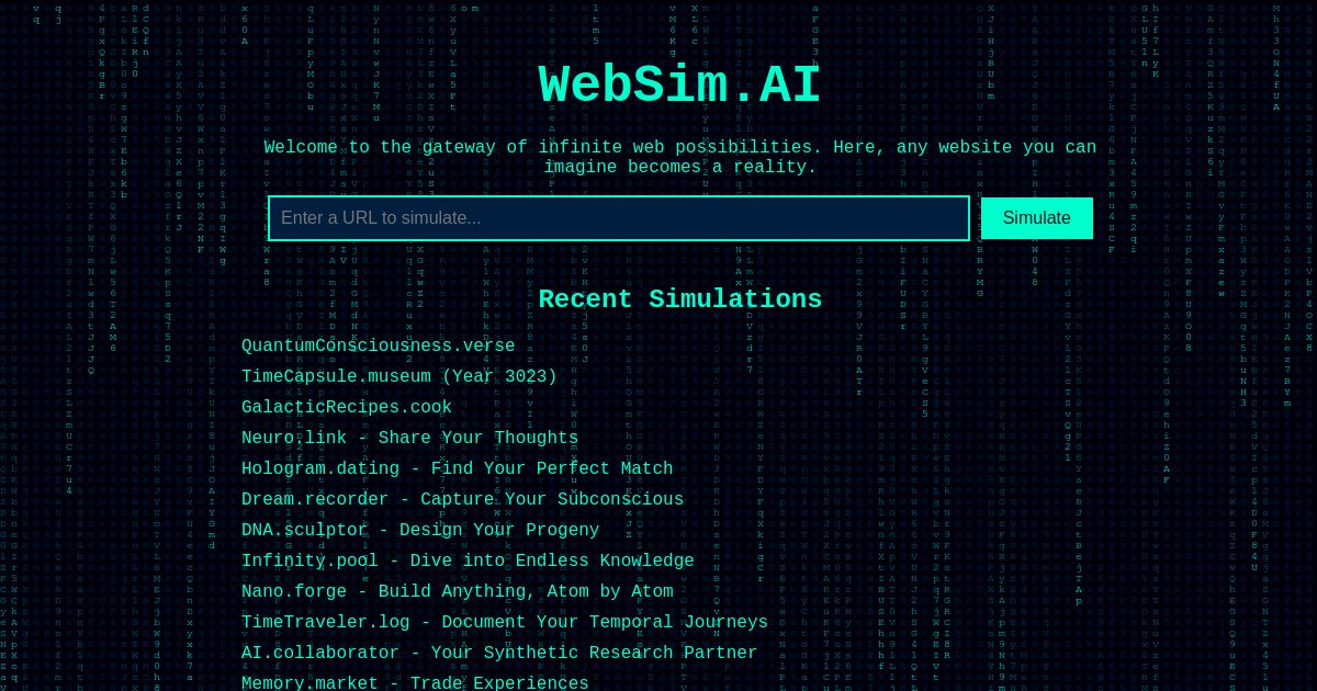 WebSim.AI - Simulating Infinite Web Possibilities