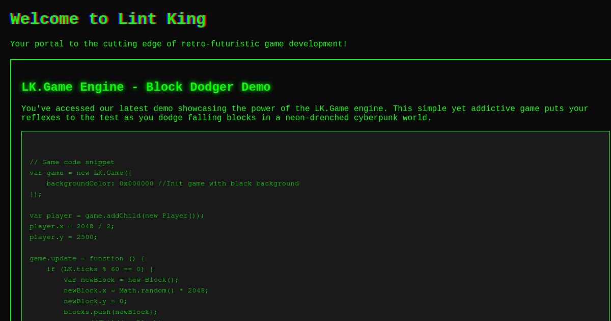 Lint King - Game Development Portal s