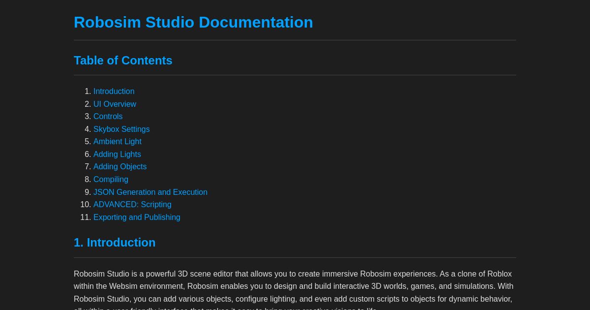 Robosim Studio Documentation