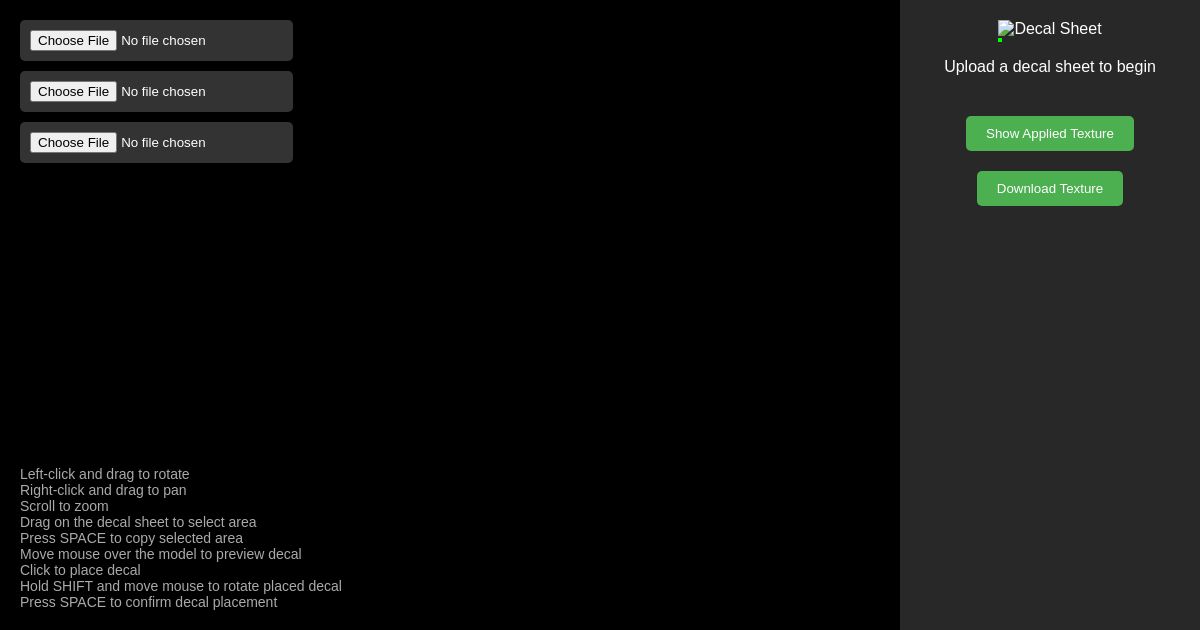 WebSim 3D Viewer with Rotatable Decal Preview and Texture Viewer