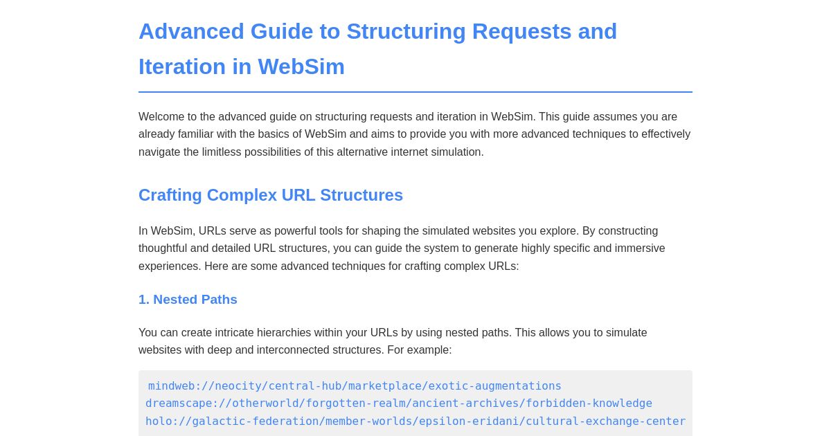 WebSim - Advanced Guide to Structuring Requests and Iteration