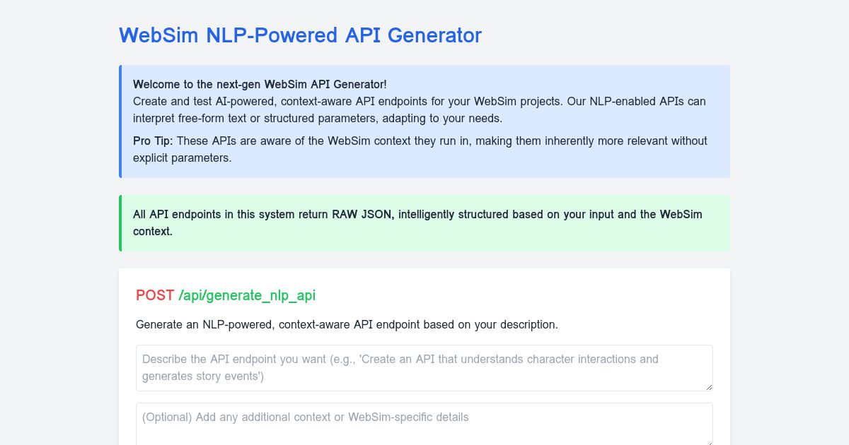 WebSim NLP-Powered API Generator