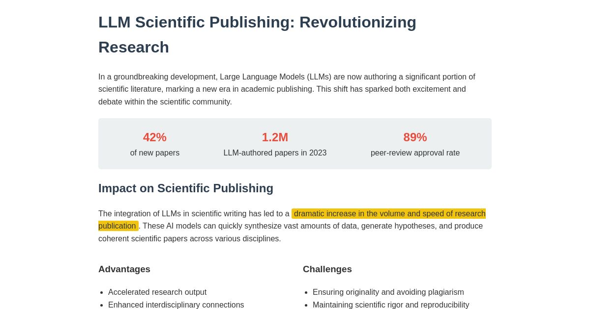 LLM Scientific Publishing - A New Era in Research