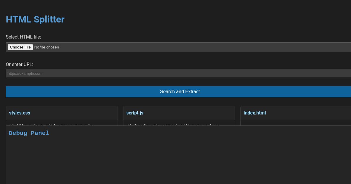 HTML Splitter - Extract CSS, JS, and HTML HTML Splitter - Extract CSS, JS, and HTML