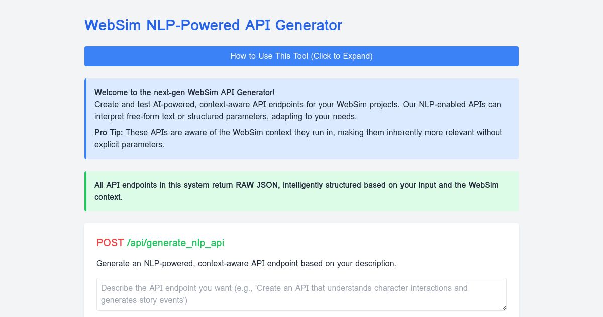 WebSim NLP-Powered API Generator
