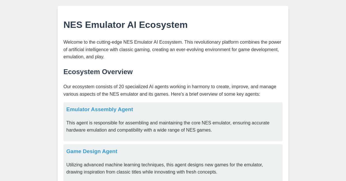 NES Emulator AI Ecosystem