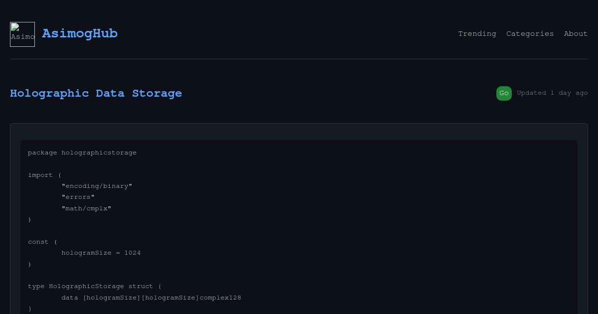 AsimogHub: Holographic Data Storage Gist