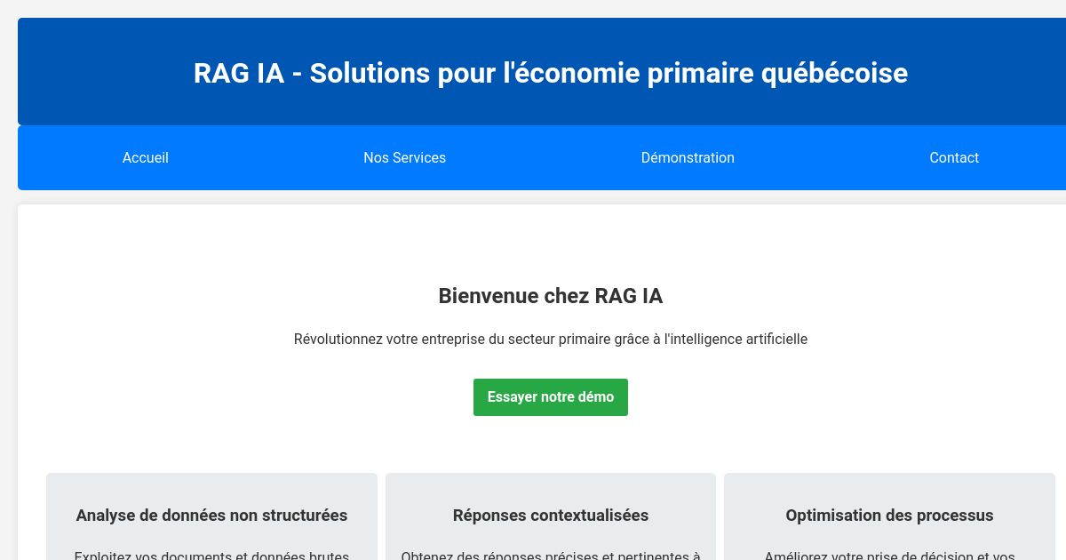 RAG IA - Solutions pour l'économie primaire québécoise
