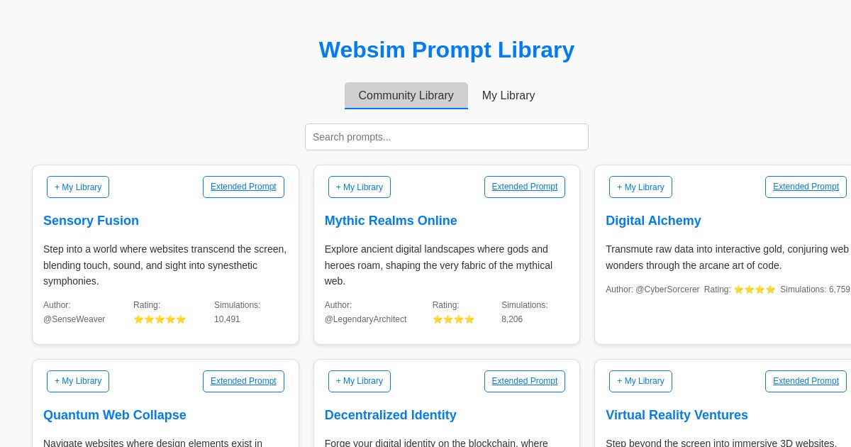 Websim Prompt Library
