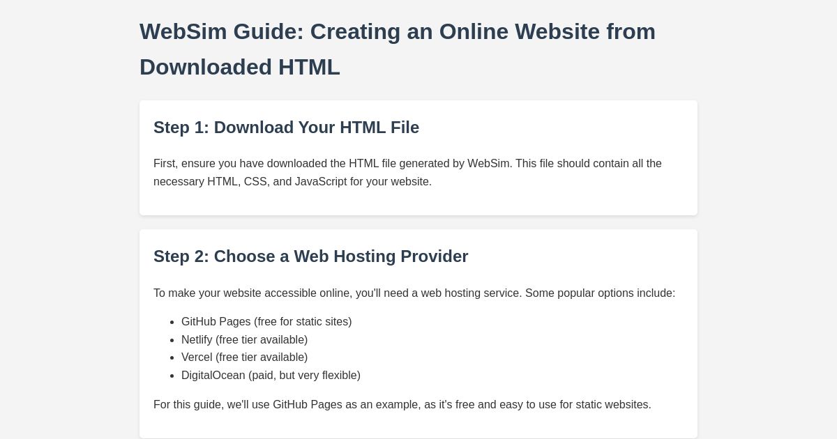 WebSim Guide: Creating an Online Website from Downloaded HTML