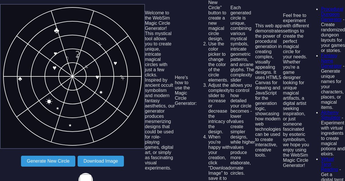 Magic Circle Generator - WebSim