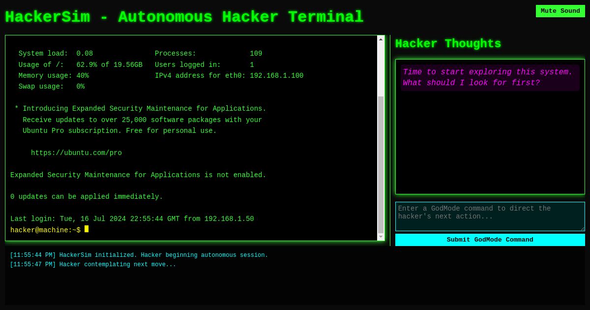 HackerSim - Autonomous Hacker Terminal
