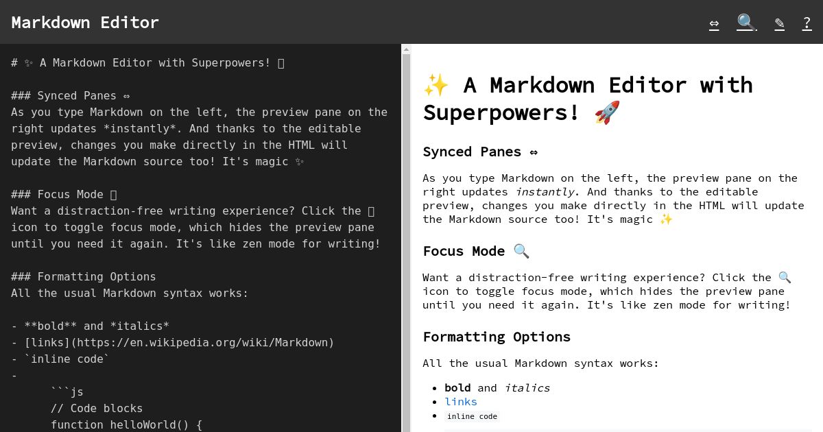 Markdown Editor with Editable Preview
