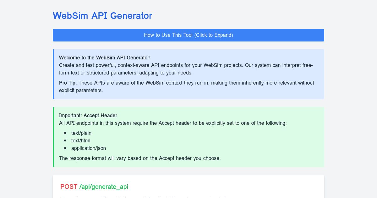 WebSim API Generator