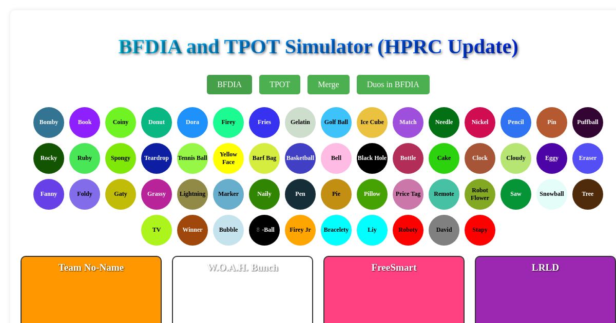BFDIA and TPOT Simulator (HPRC Update)
