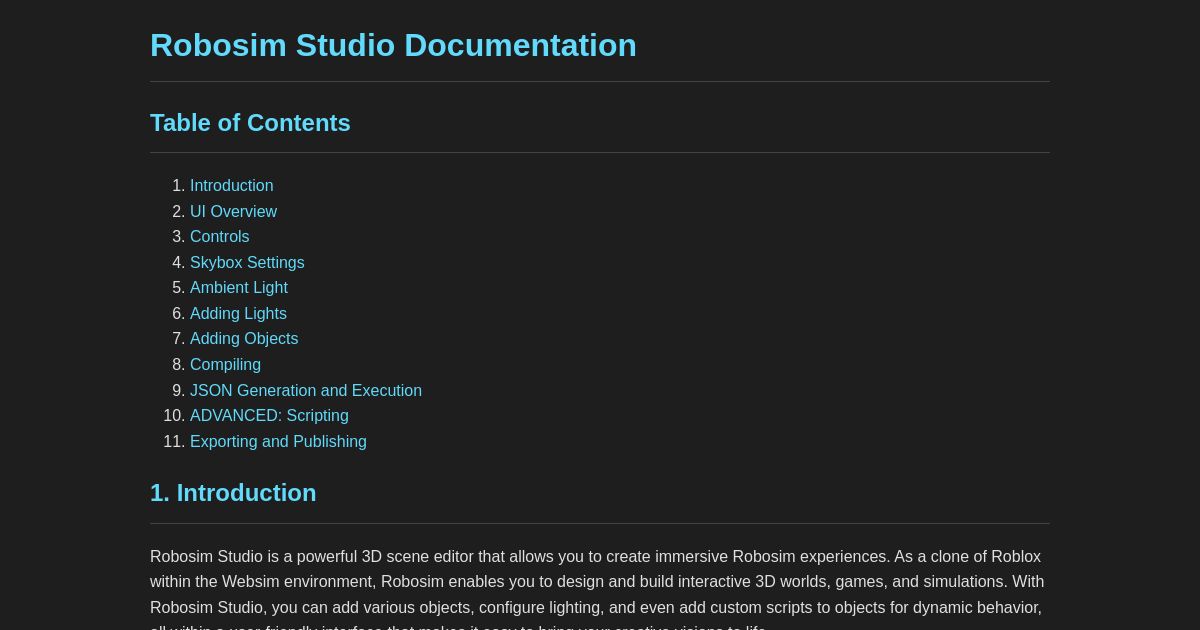 Robosim Studio Documentation