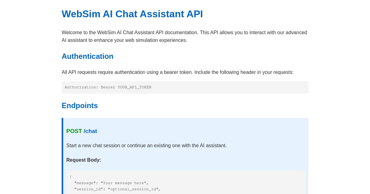 WebSim AI Chat Assistant API