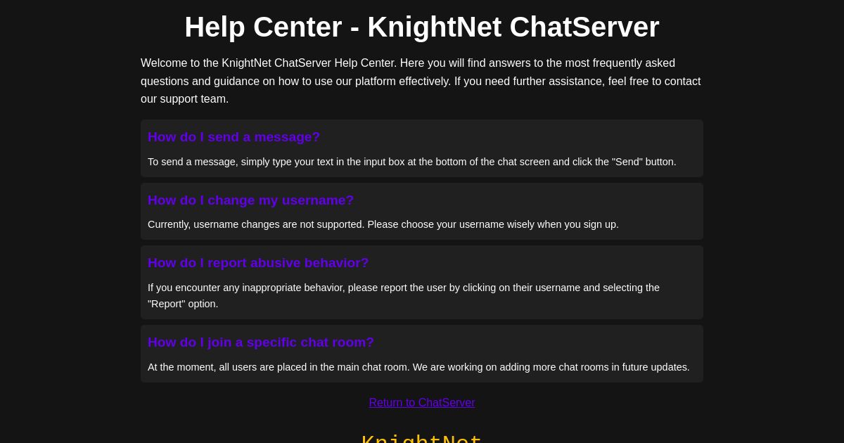 Help - KnightNet ChatServer