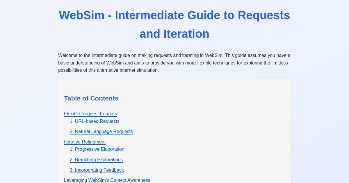 WebSim - Intermediate Guide to Requests and Iteration