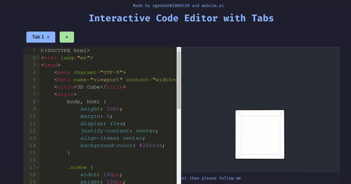Interactive Code Editor with Tabss