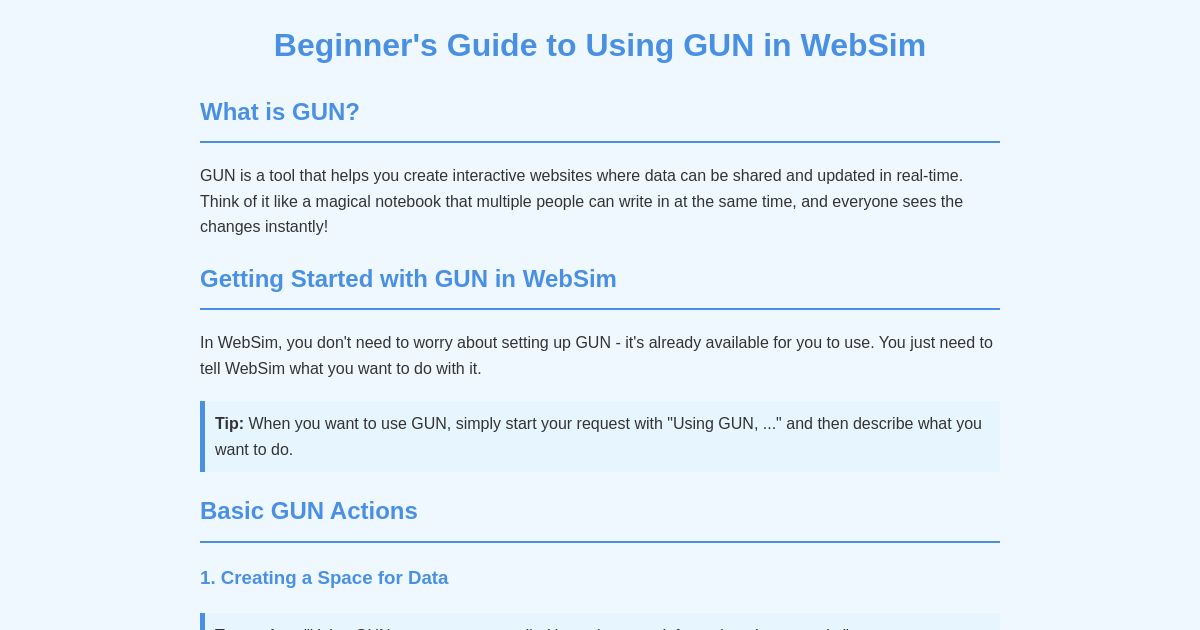 Beginner's Guide to Using GUN in WebSim