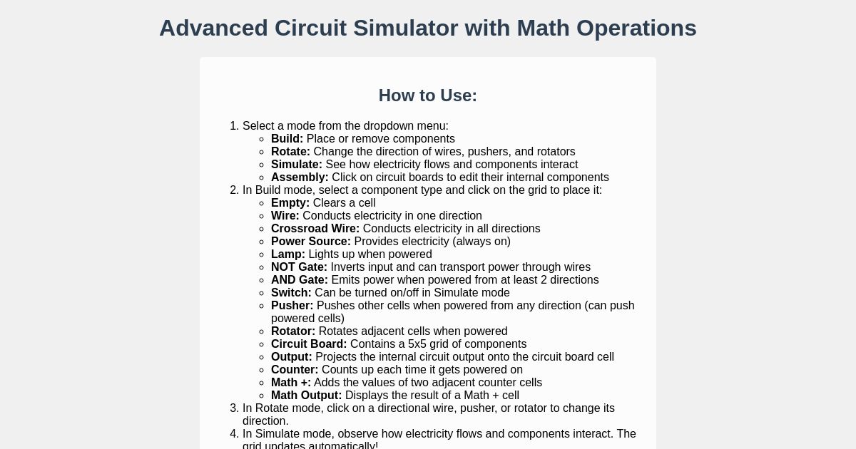 Advanced Circuit Simulator with Math Operations