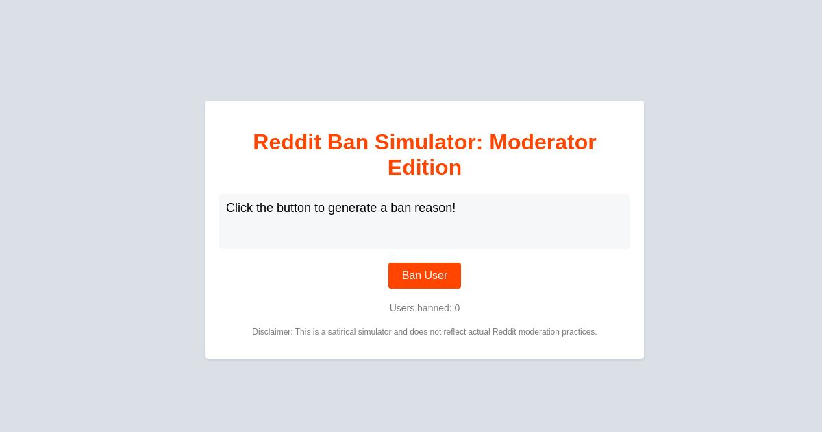 Reddit Ban Simulator: Moderator Editions