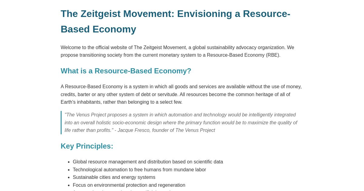 The Zeitgeist Movement | Resource-Based Economy