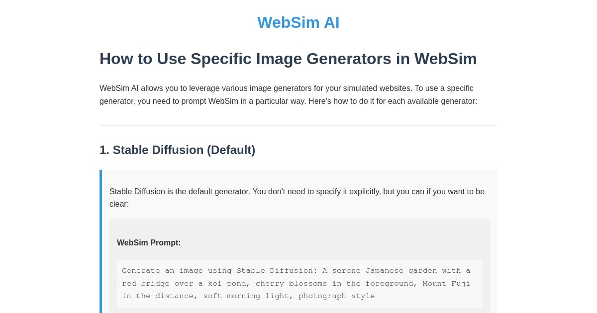 WebSim AI - How to Use Specific Image Generators