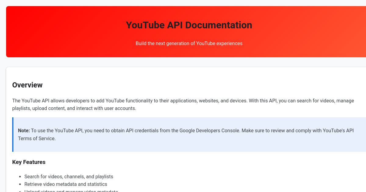 YouTube API Documentation