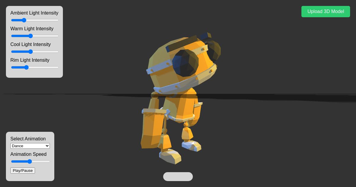 3D Model Viewer with Animation Support and Shadow Catcher