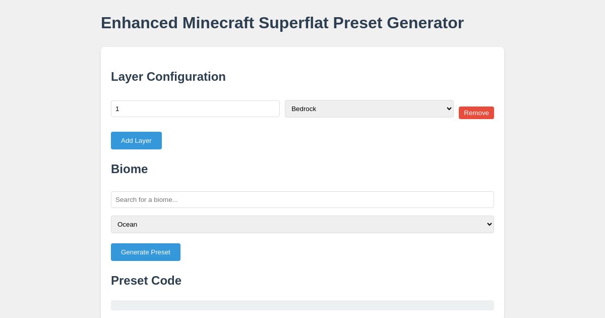 Enhanced Minecraft Superflat Preset Generator | WebSim Tools