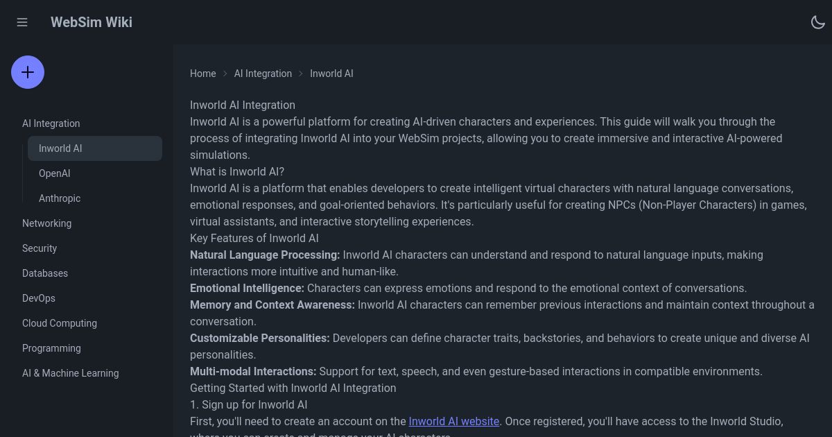 Inworld AI Integration - WebSim Wiki