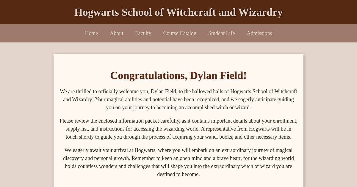 Congratulations, Dylan Field - Welcome to Hogwarts!